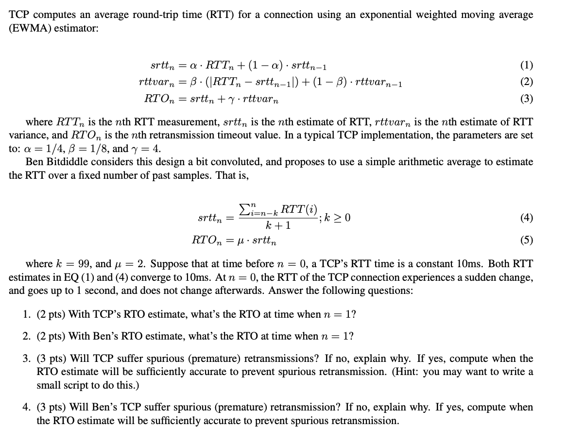 Tcp Computes An Average Round Trip Time Rtt For A
