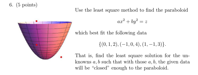 Solved 6. (5 points) Use the least square method to find the | Chegg.com