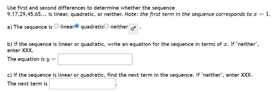 Solved Use first and second differences to determine whether | Chegg.com