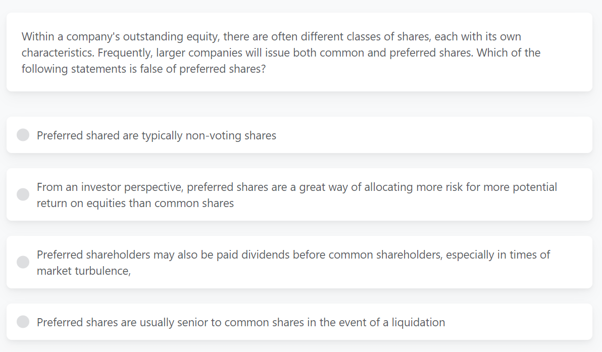 Solved Within a company's outstanding equity, there are | Chegg.com