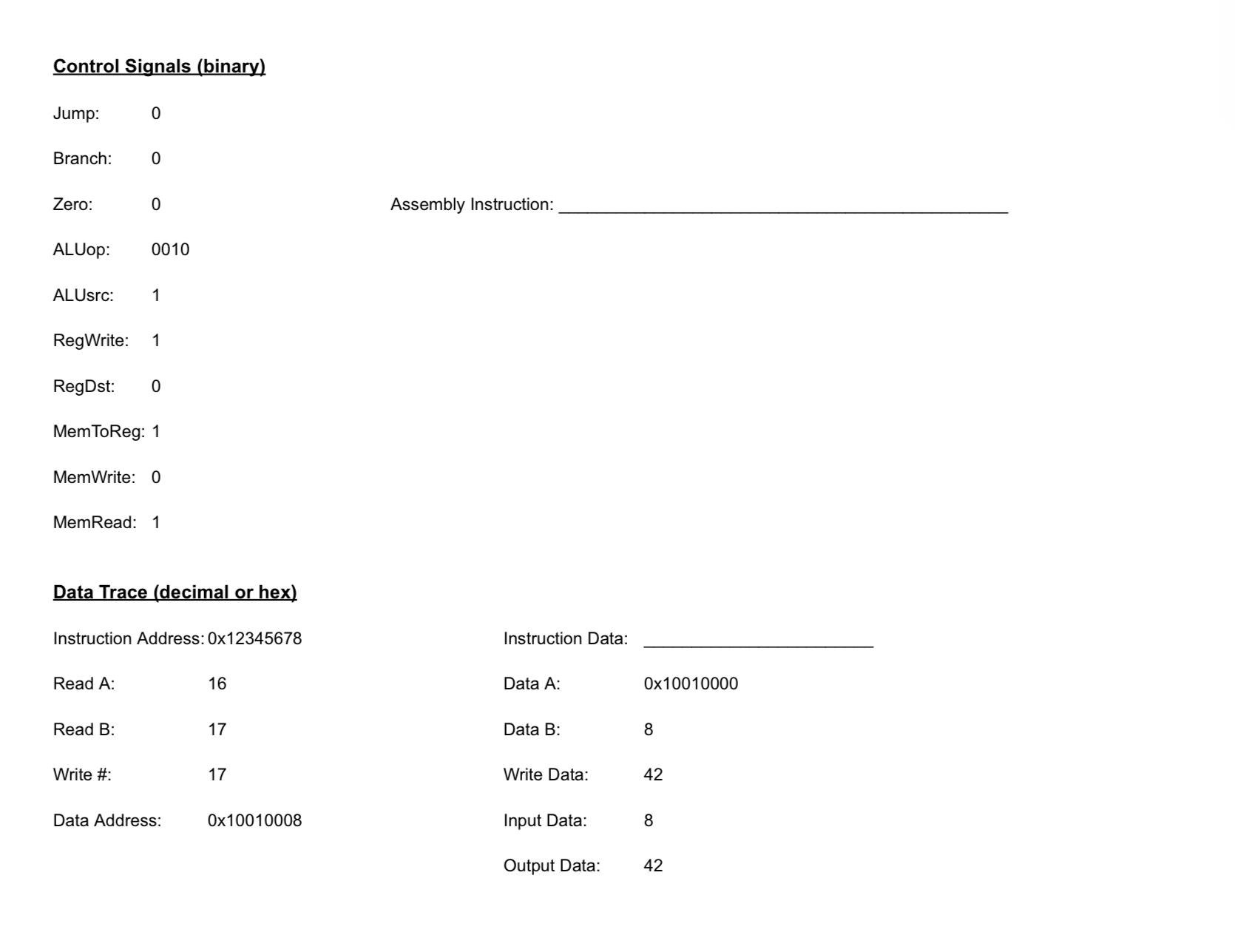 Solved Control Signals (binary) Jump: 0 Branch: 0 Zero: 0 | Chegg.com