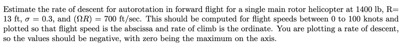 Estimate the rate of descent for autorotation in | Chegg.com