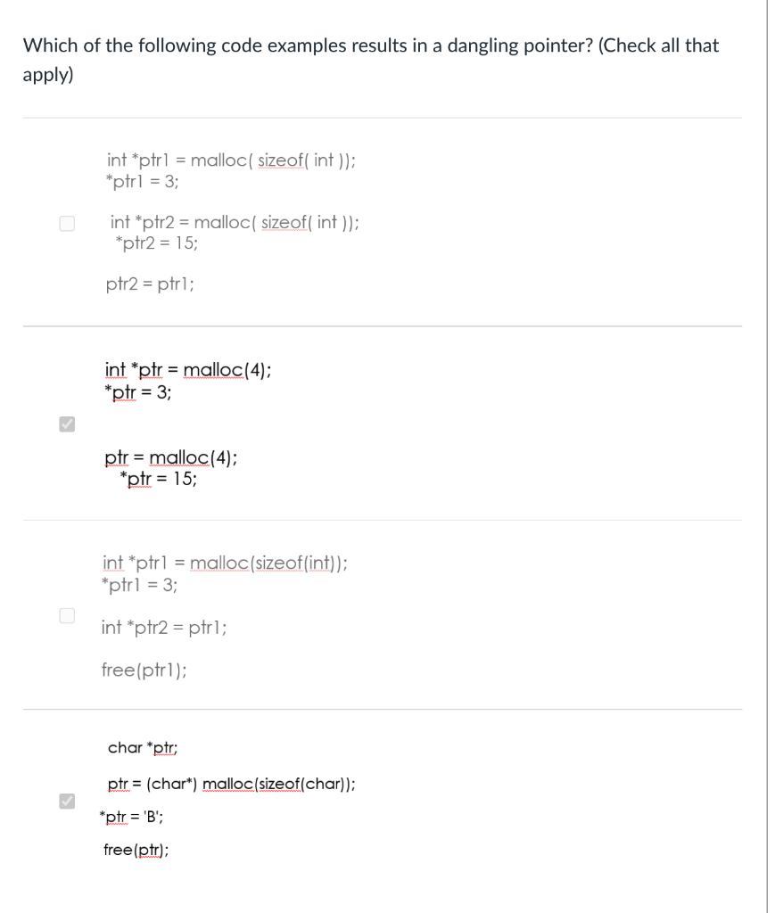 Solved Which of the following code examples results in a | Chegg.com