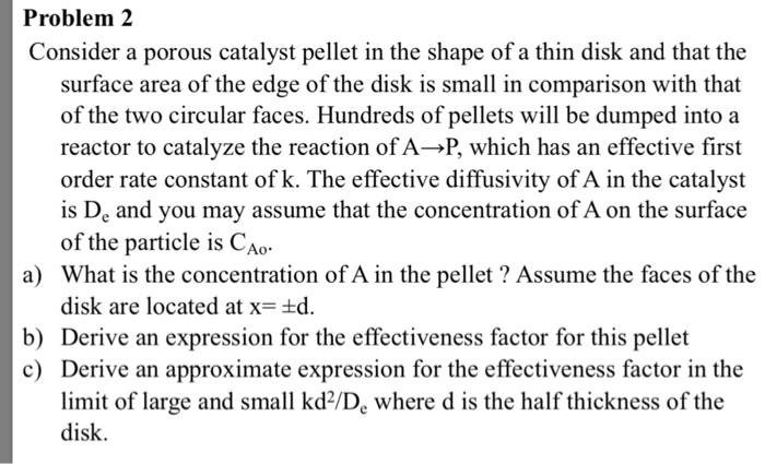 Solved Problem 2 Consider a porous catalyst pellet in the | Chegg.com