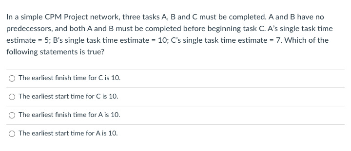 Solved In a simple CPM Project network, three tasks A,B and | Chegg.com