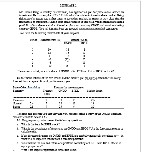 Solved Mr. Pawan Garg, a wealthy businessman, has approached | Chegg.com