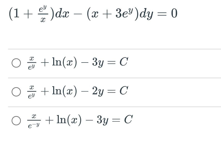Solved Using the integrating factor method, solve and select | Chegg.com