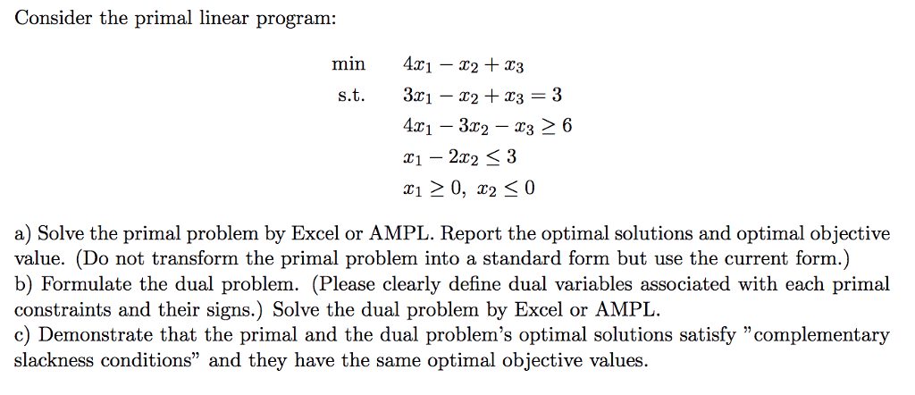 Solved Consider the primal linear program: min 4xi -r2 +r3 | Chegg.com