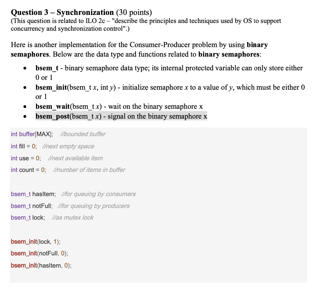Question 3-Synchronization (30 points) (This question | Chegg.com