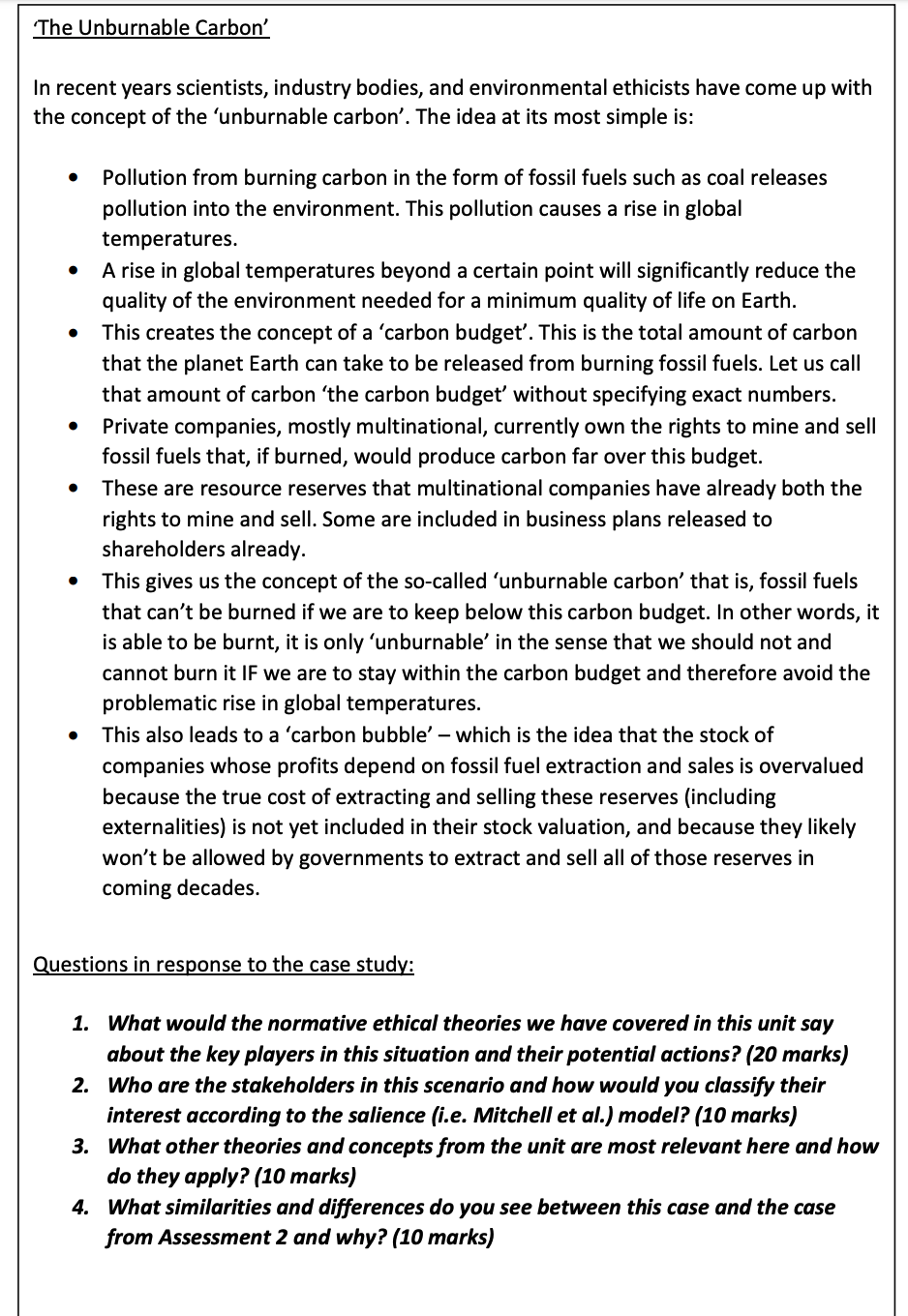 The Unburnable Carbon' In recent years scientists, | Chegg.com
