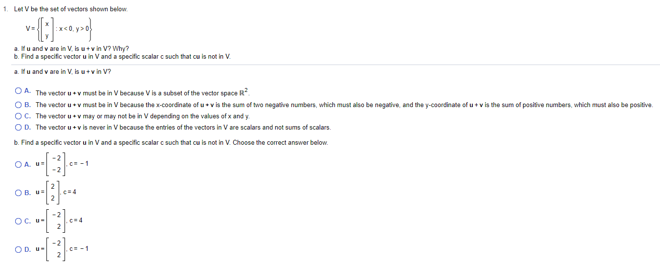 Solved 1. Let V be the set of vectors shown below. | Chegg.com