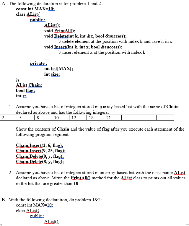 Solved A. The following declaration is for problem 1 and 2: | Chegg.com
