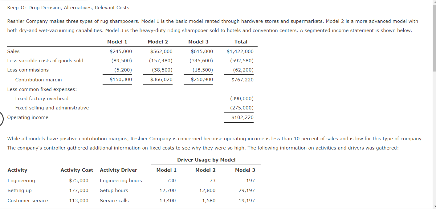 Solved Keep-Or-Drop Decision, Alternatives, Relevant CostsIn | Chegg.com