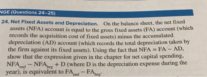 Solved On the balance sheet, the net fixed assets (NFA) | Chegg.com