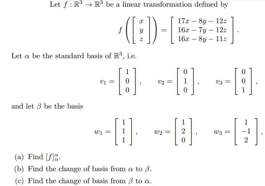 Solved Let f:R3→R3 be a linear transformation defined by | Chegg.com