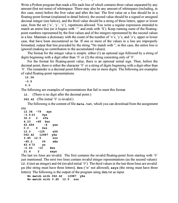 Solved Write a Python program that reads a file each line of | Chegg.com