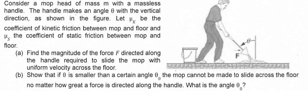 Solved Consider a mop head of mass m ﻿with a masslesshandle. | Chegg.com