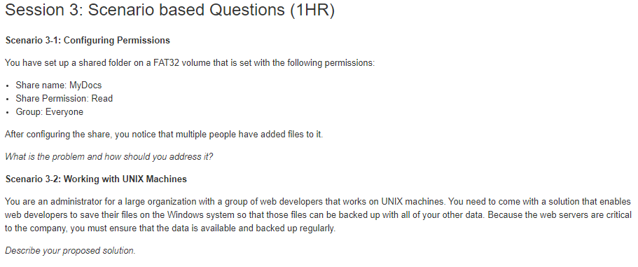 Session 1: Scenario based Questions (1HR) Scenario | Chegg.com