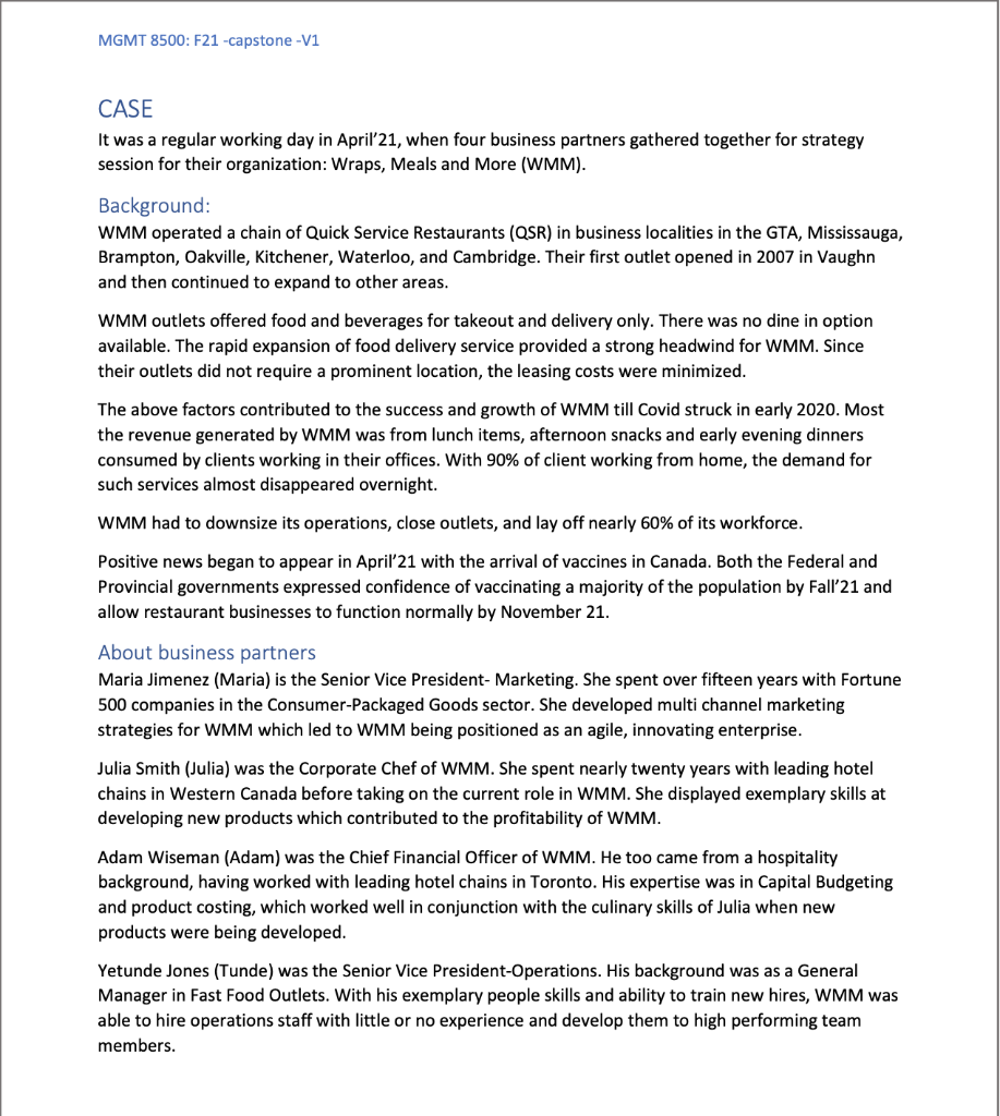 Solved MGMT 8500: F21 -capstone -V1 CASE It was a regular | Chegg.com
