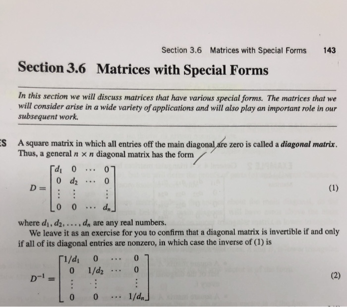 Solved 143 Section 3.6 Matrices with Special Forms Section | Chegg.com