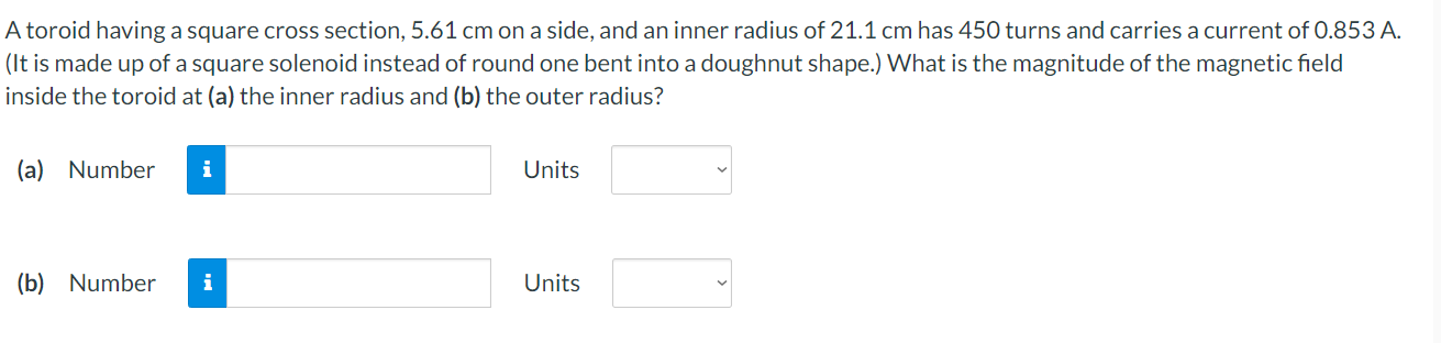 Solved A toroid having a square cross section, 5.61cm on a | Chegg.com