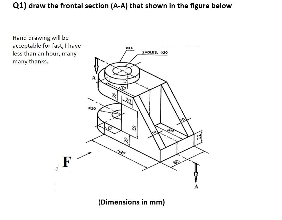 Solved Q1) draw the frontal section (A-A) that shown in the | Chegg.com
