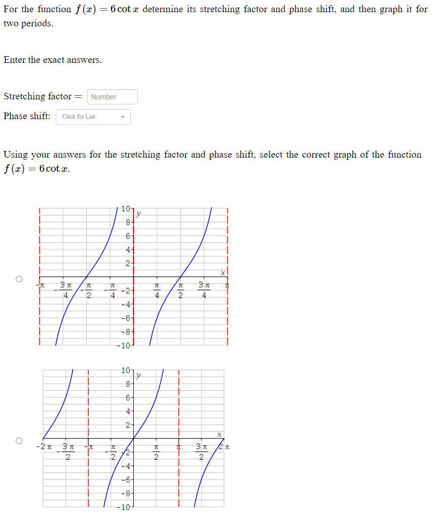Solved For the function f(x) = 6 cot x determine its | Chegg.com