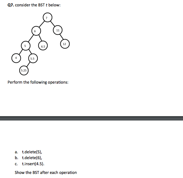 Solved Q7. consider the BST t below: Perform the following | Chegg.com