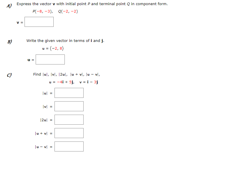 Solved a) Express the vector v with initial point P and | Chegg.com