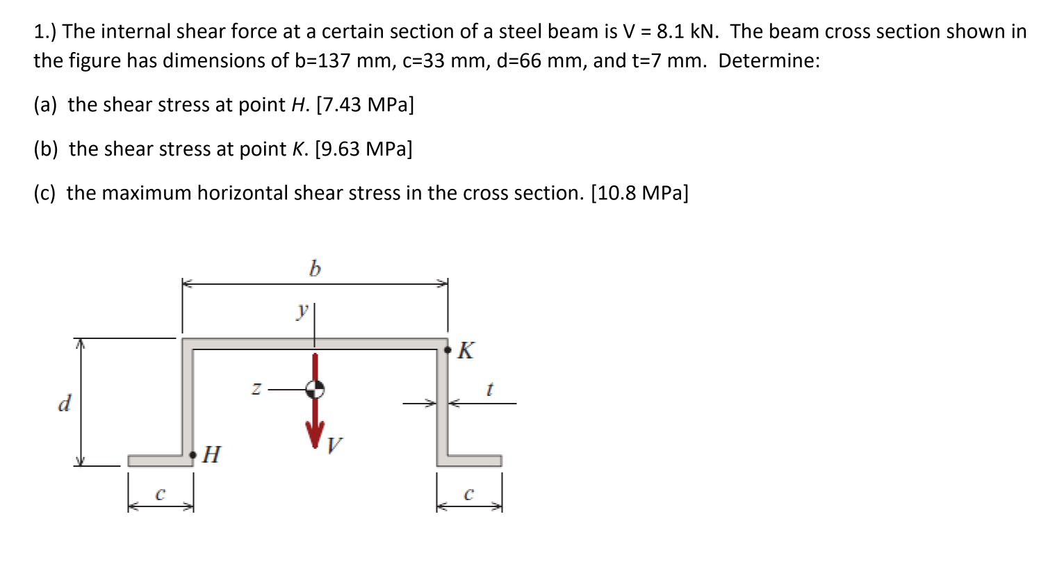 Solved 1.) The internal shear force at a certain section of | Chegg.com