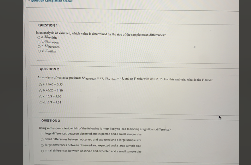 Solved stion Completion Status: QUESTION 1 In an analysis of | Chegg.com