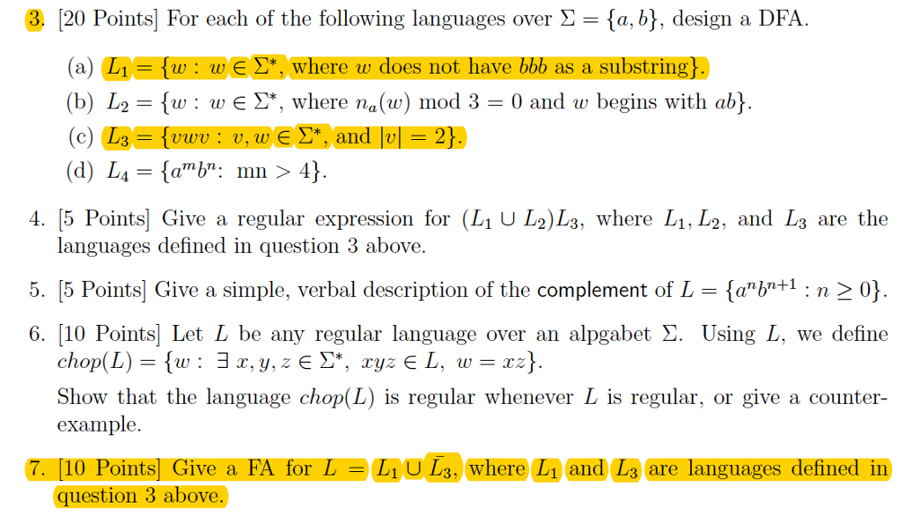 Solved 20 Points| For each of the following languages over | Chegg.com
