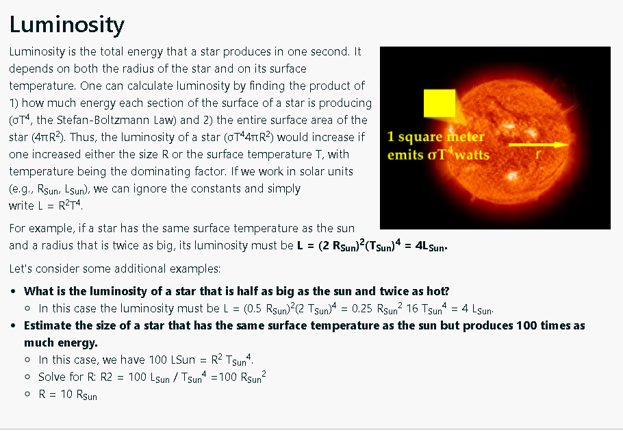 Solved Luminosity Luminosity is the total energy that a star | Chegg.com
