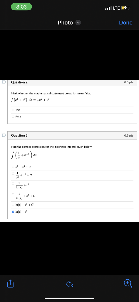 Solved Mark whether the mathematical statement below is true | Chegg.com