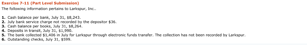 Solved Exercise 7-11 (Part Level Submission) The following | Chegg.com