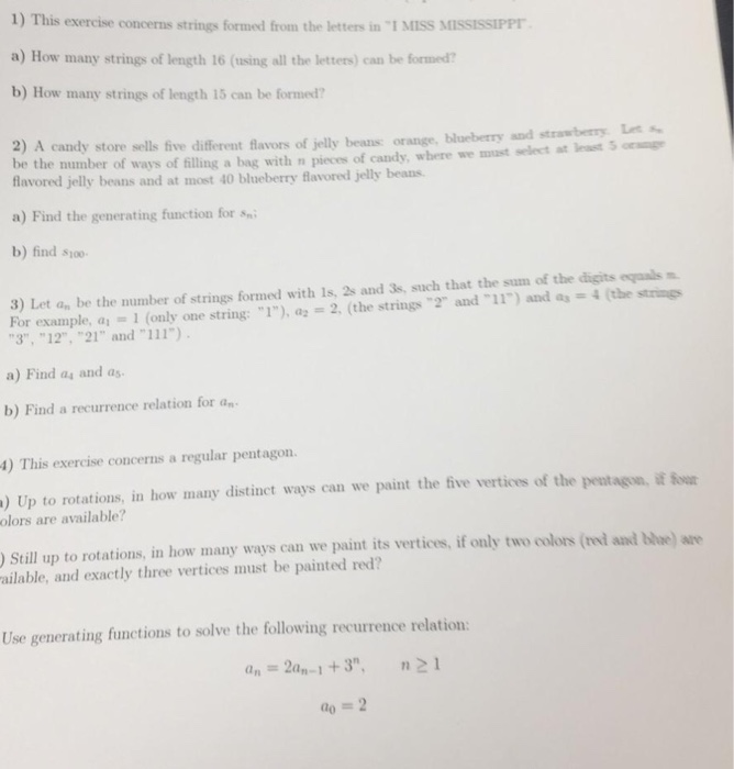 Solved 1) This exercise concerns strings formed from the | Chegg.com