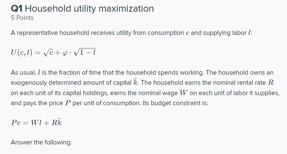 Solved Q1 Household utility maximization 5 Points A | Chegg.com