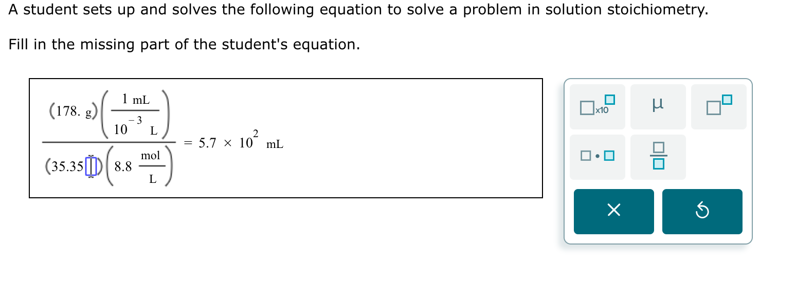 Solved A student sets up ﻿and solves the following equation | Chegg.com