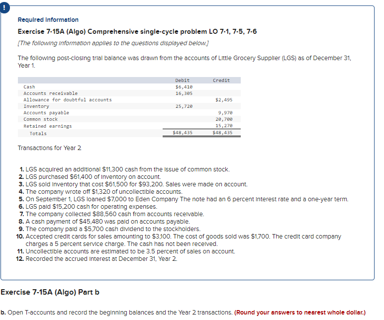 Solved Required Information Exercise 7-15A (Algo) | Chegg.com