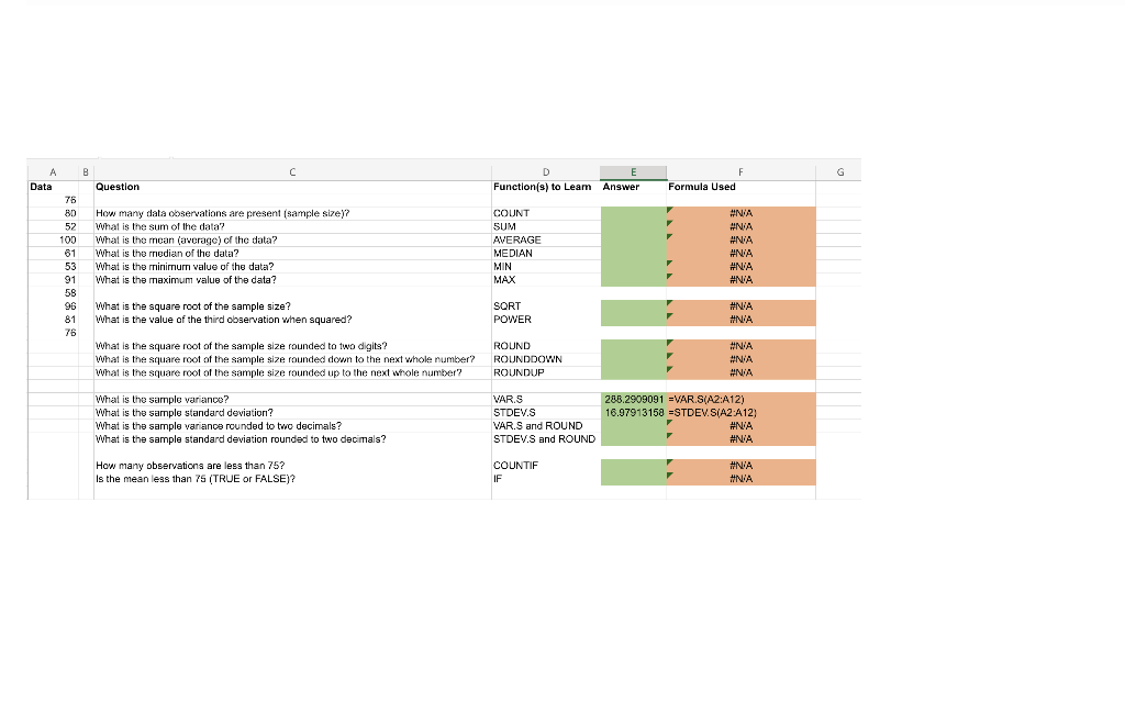 Solved Column A Contains A Generic Dataset Column C Is A