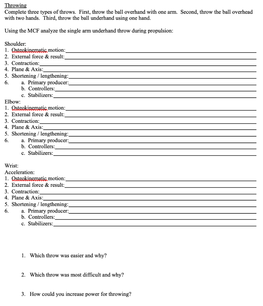 Throwing Complete three types of throws. First, throw | Chegg.com