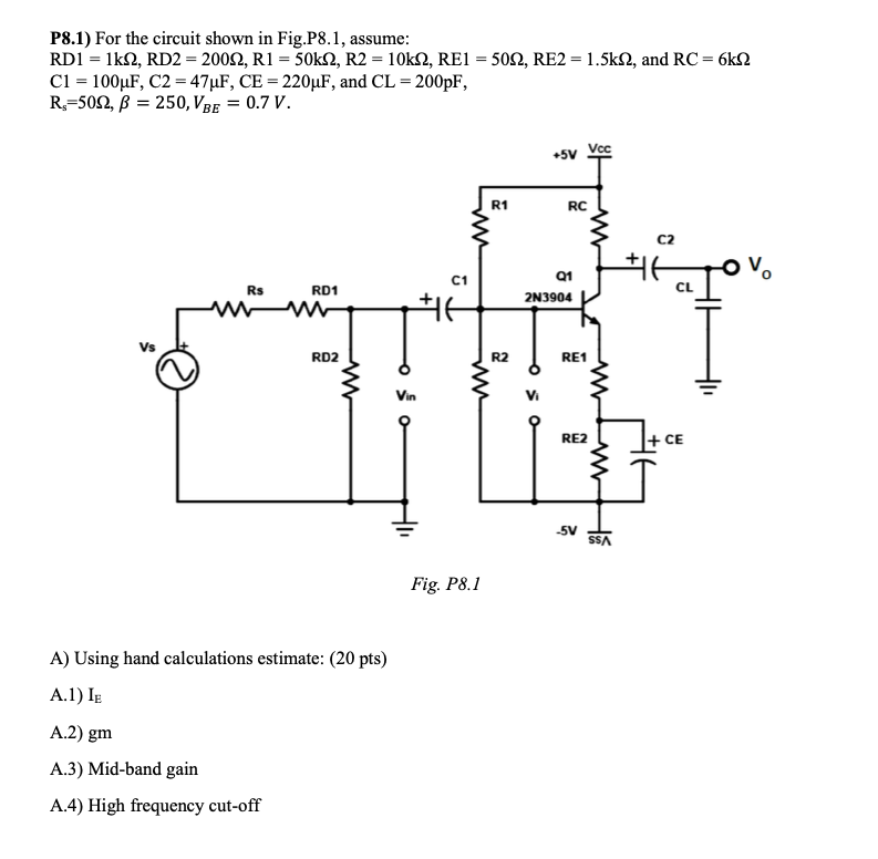 Solved P8.1) For the circuit shown in Fig.P8.1, assume: RD1 | Chegg.com