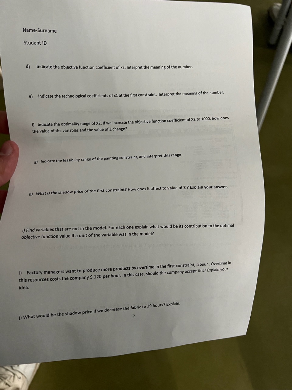 Solved d) Indicate the objective function coefficient of ×2. | Chegg.com