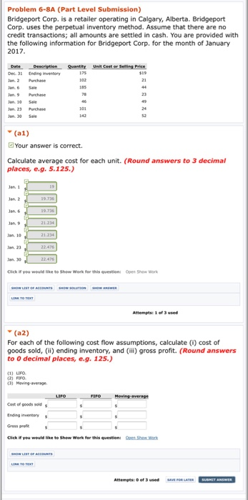 Solved Problem 6-8A (Part Level Submission) Bridgeport Corp. | Chegg.com