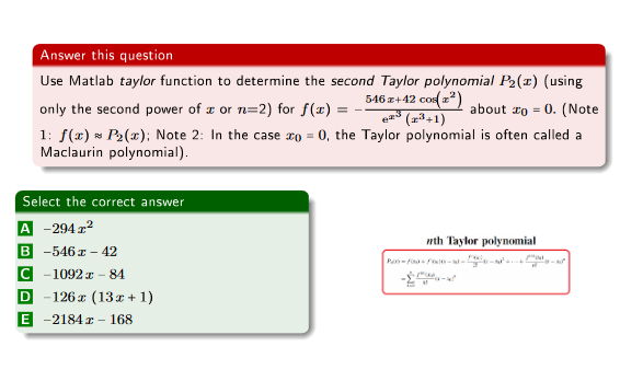 Solved Answer this question Use Matlab taylor function to | Chegg.com