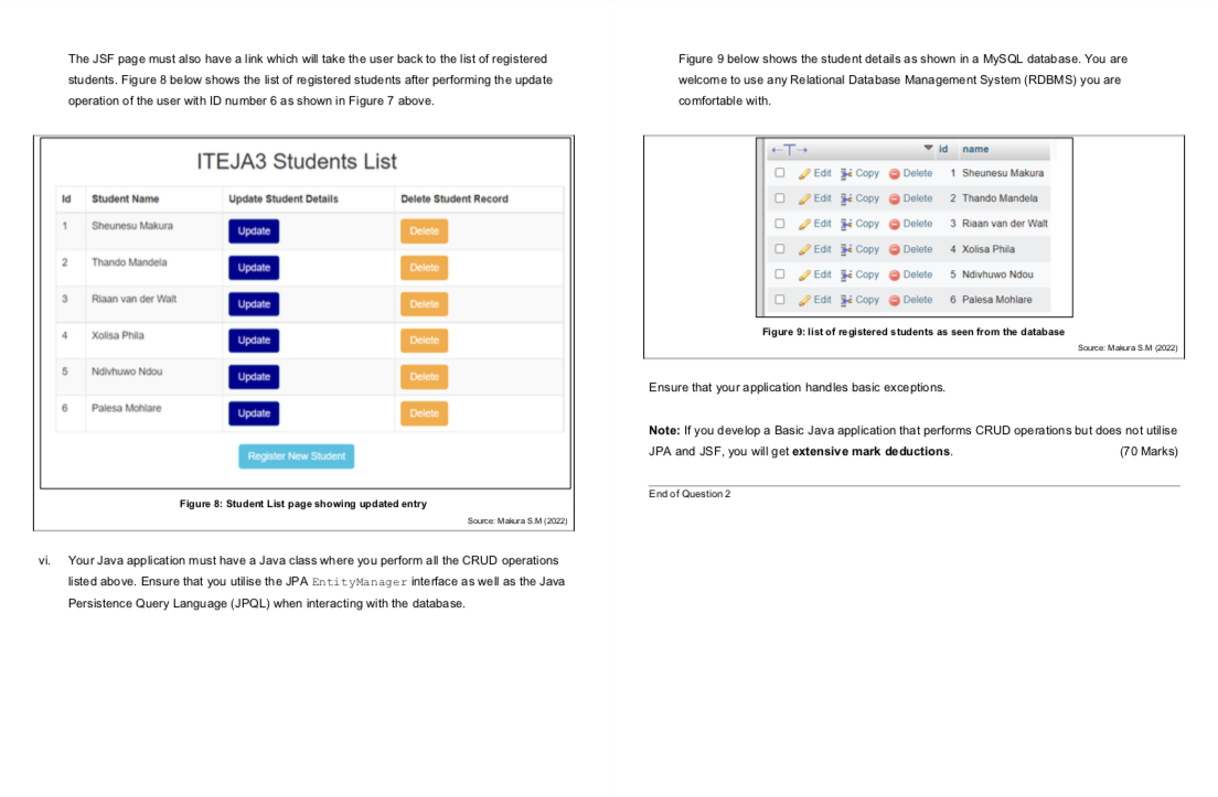 Solved 2.1 Develop a Java Enterprise Application using | Chegg.com