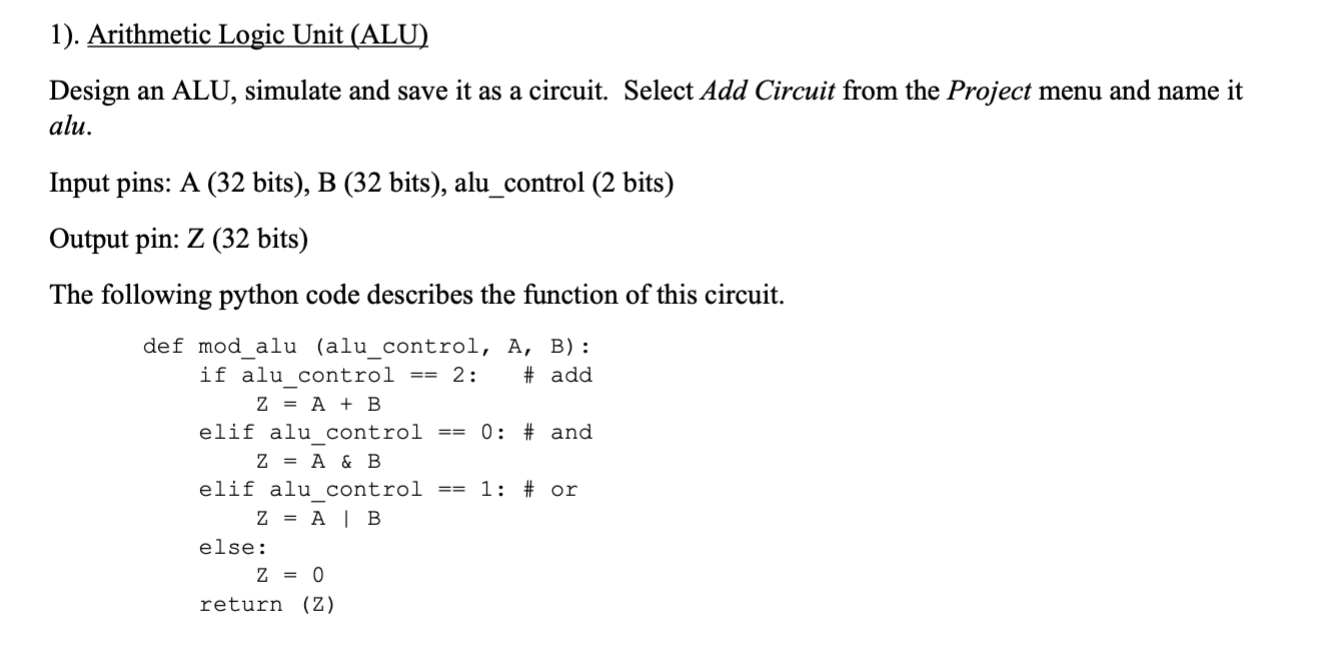 1). Arithmetic Logic Unit (ALU) Design an ALU, | Chegg.com