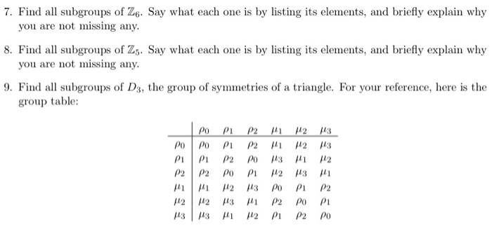 Solved 7. Find all subgroups of Z6. Say what each one is by | Chegg.com