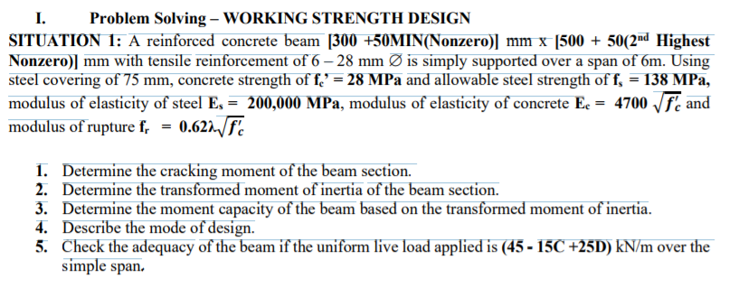 Solved I. Problem Solving - WORKING STRENGTH DESIGN | Chegg.com