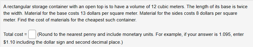 Solved A rectangular storage container with an open top is | Chegg.com